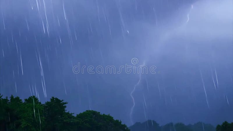Dramatic Scene of Lightning, Thunderstorm Over the Forest Landscape at ...