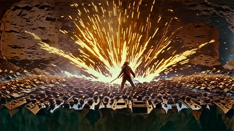 Lone Adventurer in Front of Fiery Explosion Stock Footage - Video of ...