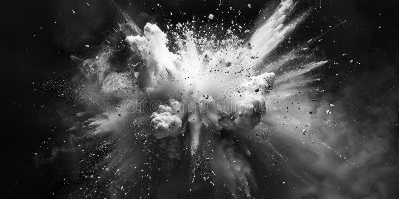 A Dramatic Scene of a Massive Explosion in Black and White Stock Image ...