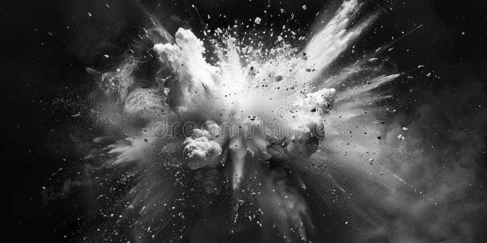 A Dramatic Scene of a Massive Explosion in Black and White Stock Image ...