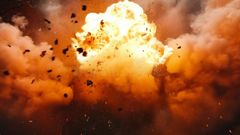 Dramatic Scene of a Massive Explosion with Fiery Debris and Smoke Stock ...