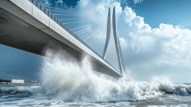 A Dramatic Scene of a Modern Cable-stayed Bridge with Sleek, Angled ...