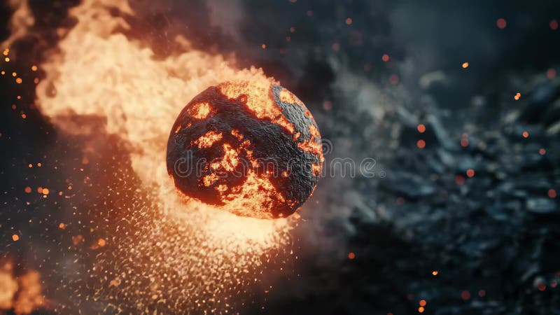 Molten Lava Rock Erupting in Fiery Explosion with Glowing Ashes Stock ...