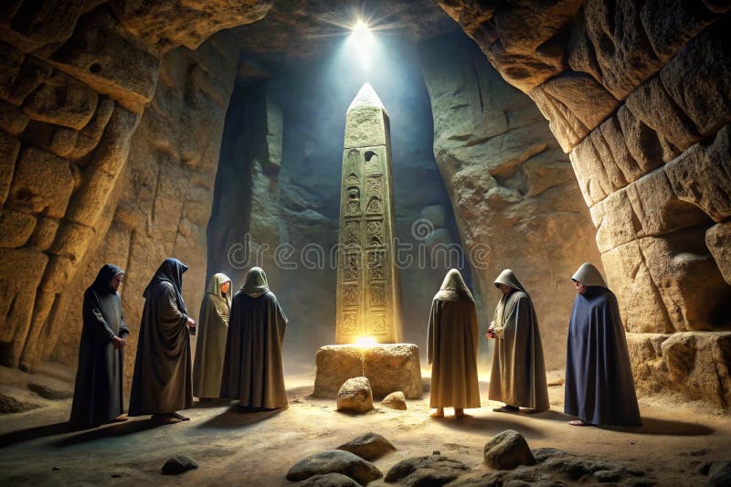 Dramatic Scene of Monks in a Mystical Cave Performing a Ritual Around ...