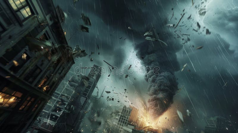 Dramatic Scene of a Powerful Tornado Devastating a Bustling City with ...
