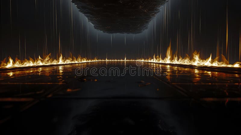 A Dramatic Scene with Rain and Fires Burning on the Ground, Showcasing ...
