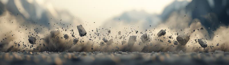 Dramatic Scene of Rocks Exploding into the Air Against a Blurred ...