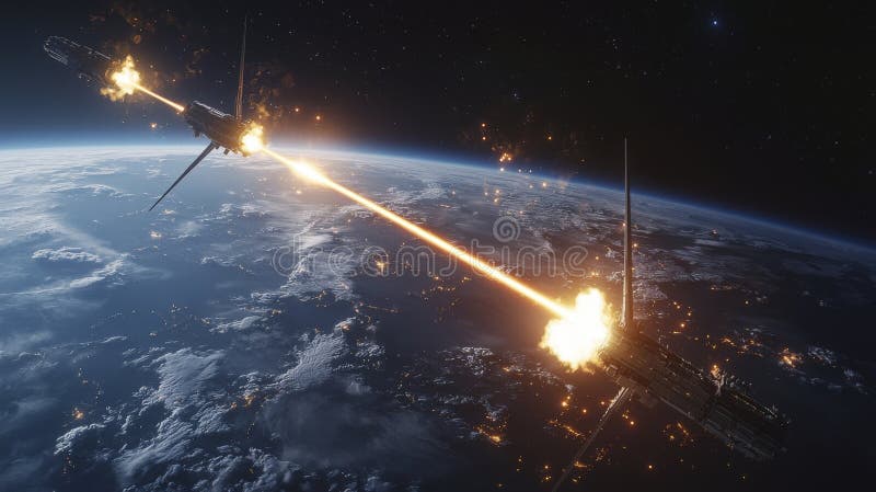 Satellite Weapons Systems Engaging Targets Earth Orbit Digital Art ...