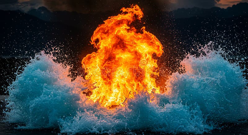 A Dramatic Scene Shows a Large Explosion of Fire Surrounded by ...