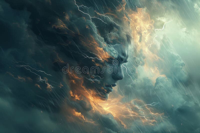 A Dramatic Scene with a Single Figure Standing in the Middle of a ...