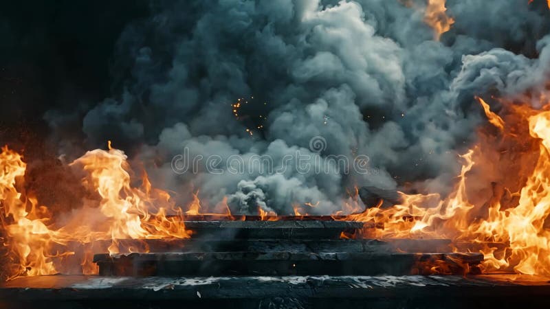 Dramatic Scene with Smoky Explosion, Dark Background, and Flames ...