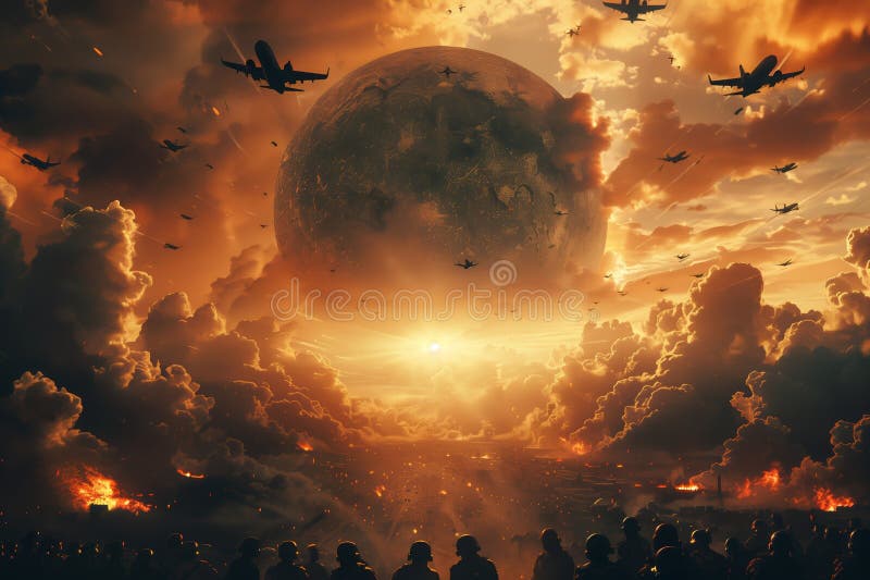 Surreal Invasion Scene with Extra-large Moon Stock Image - Image of ...