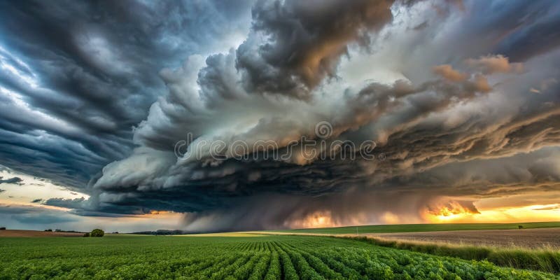 Dramatic Scene of a Storm Cloud Rolling in Over a Field of Crops with a Large Dark Cloud Looming ...