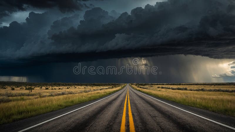 Dramatic Storm Clouds Loom Over a Deserted Road, Highlighting the ...