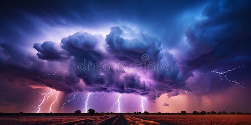 Dramatic Scene of the Storm Rolling in Over a Vast Field, Illuminated ...