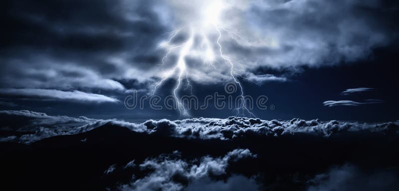 Dramatic Scene of Thunderstorm with Lightning in Dark Stormy Sky in ...