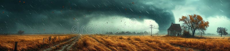 A Dramatic Storm Approaching a Rural House with Strong Winds and Rain ...