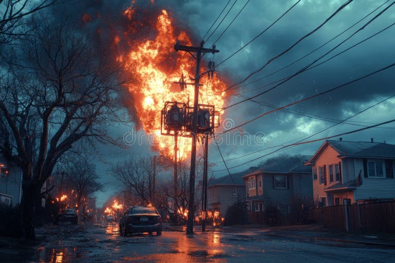 Dramatic Scene of a Transformer Exploding during a Severe Storm ...