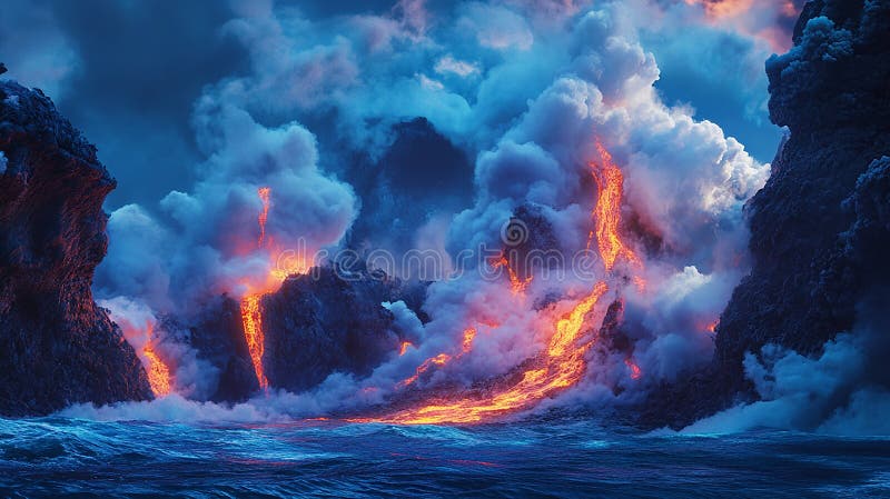 Underwater Volcanic Eruption with Molten Lava and Oceanic Landscape ...