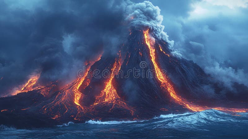 Underwater Volcanic Eruption with Molten Lava and Oceanic Landscape ...