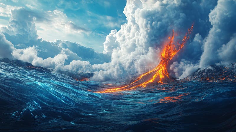 Underwater Volcanic Eruption with Molten Lava and Oceanic Landscape ...