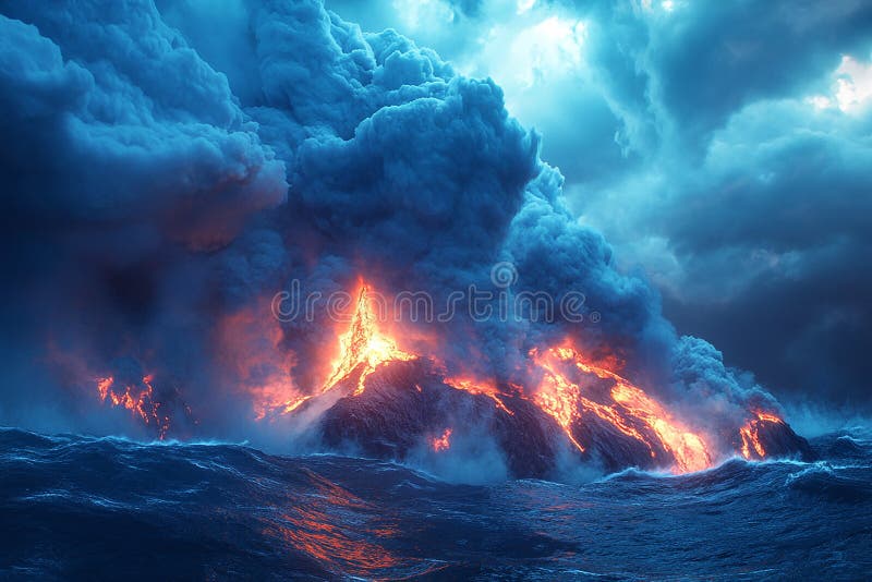 Underwater Volcanic Eruption with Molten Lava and Oceanic Landscape ...