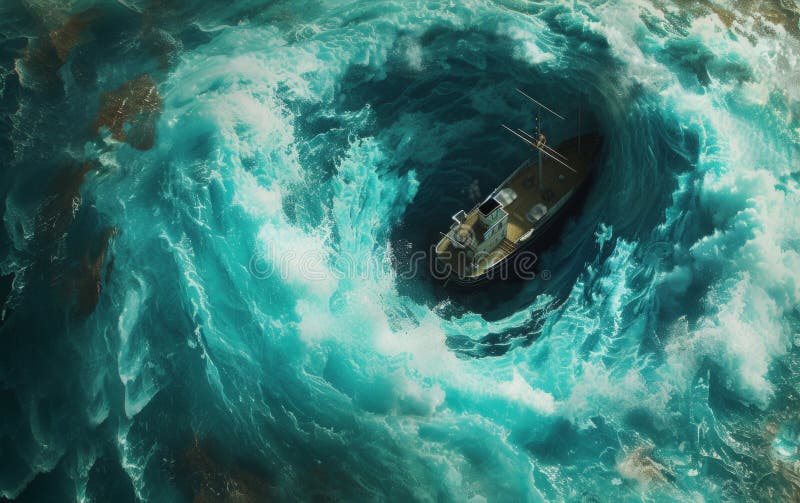 A Dramatic Scene Unfolds As a Ship is Caught in a Massive Whirlpool ...