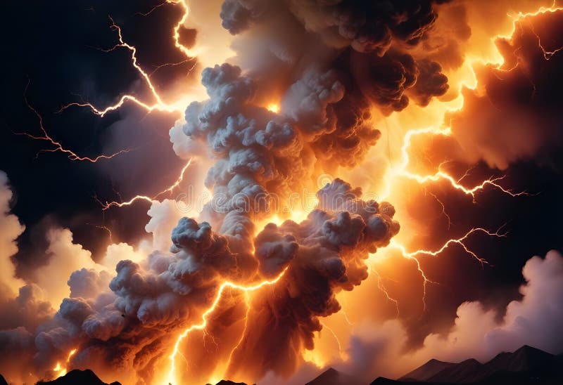 Dramatic Scene of a Volcanic Eruption with Lightning Strikes ...