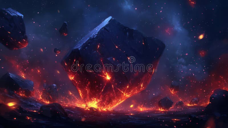 A Dramatic Scene of a Volcanic Landscape with Floating Rocks and ...