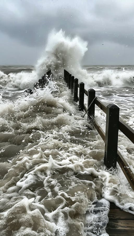 Dramatic Scene of West Bay Dock Under Assault by Powerful Waves from ...