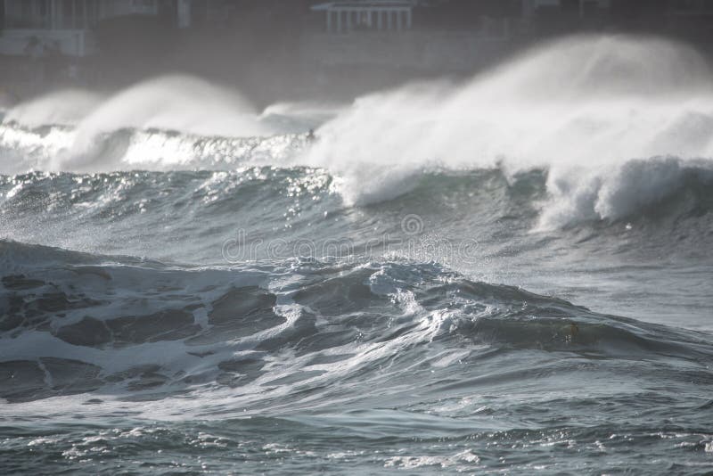 Dramatic Scenery with Foamy High Waves Splashing in the Sea Stock Photo ...