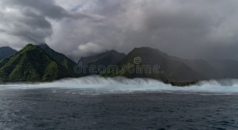 Dramatic Scenery of Oceanside with Mountains in Teahupoo Village in ...