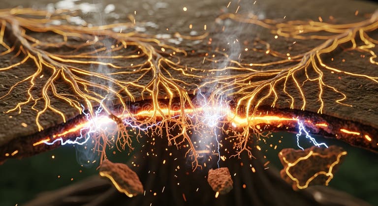 Dramatic Sci-fi Concept of Earth Cracking with Glowing Cracks, Sparks ...