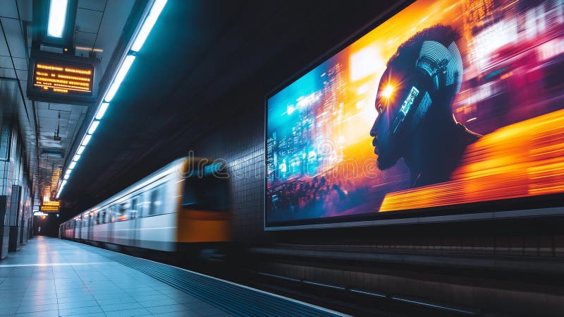 Dramatic Sci-fi Poster Displayed in a Subway Station during a Train ...