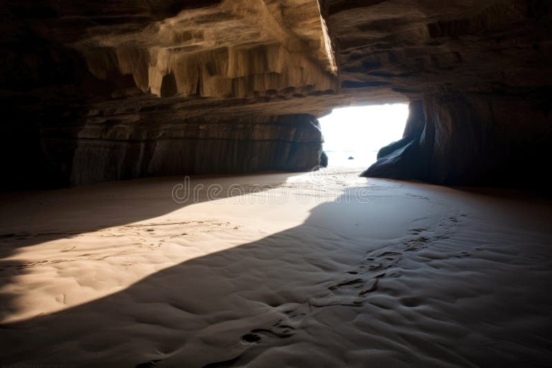 Dramatic Sea Cave Shadows on Sandy Floor Stock Photo - Image of ...