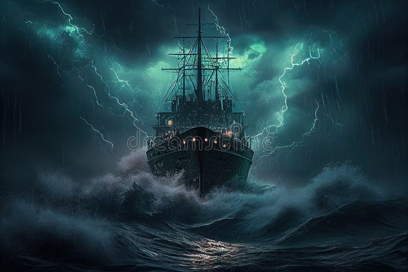 Dramatic Sea Dark Sky Thunderstorm Ghost Ship Generative AI Stock Image ...