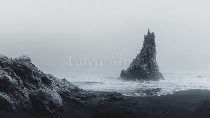 Dramatic Sea Stack and Rocky Ocean Scene in Overcast Weather Stock ...