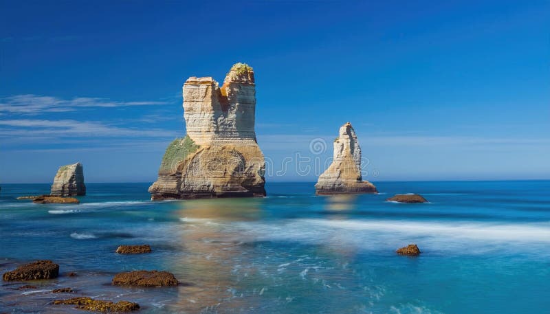 Dramatic Sea Stacks and Waves Reflecting a Vibrant Evening Sky ...