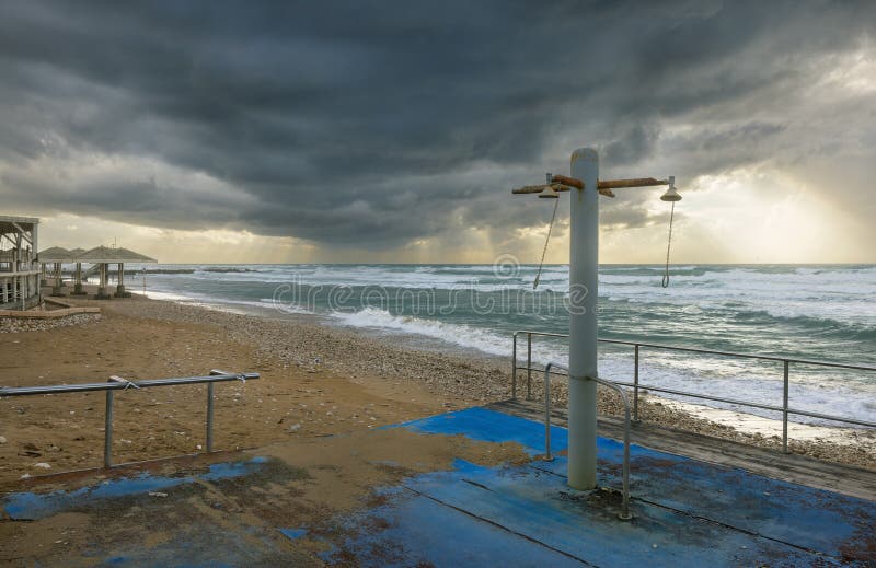 Dramatic Sea View with Storm Clouds in Haifa Stock Photo - Image of ...