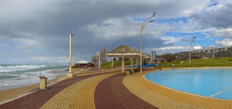 Dramatic Sea View with Storm Clouds in Haifa Stock Photo - Image of ...