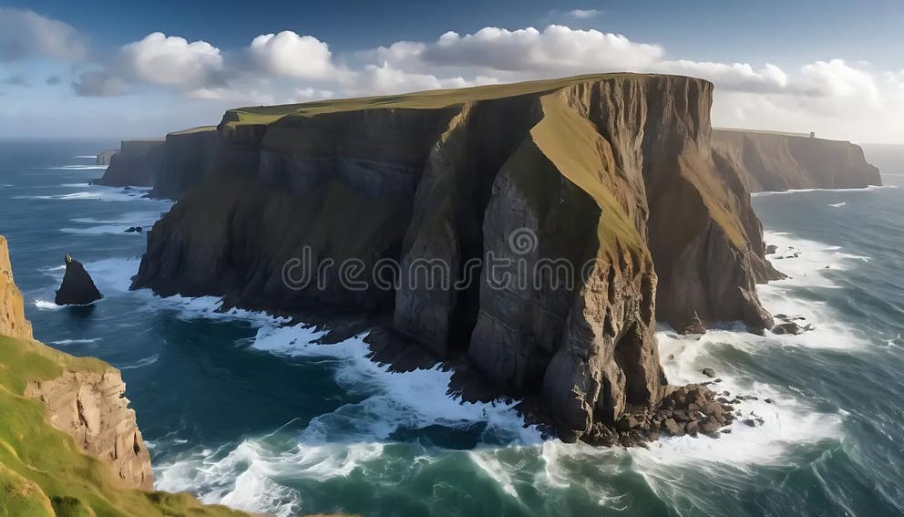 Dramatic Seacliffs Rise Vertically from the Ocean, with Wave-lashed ...