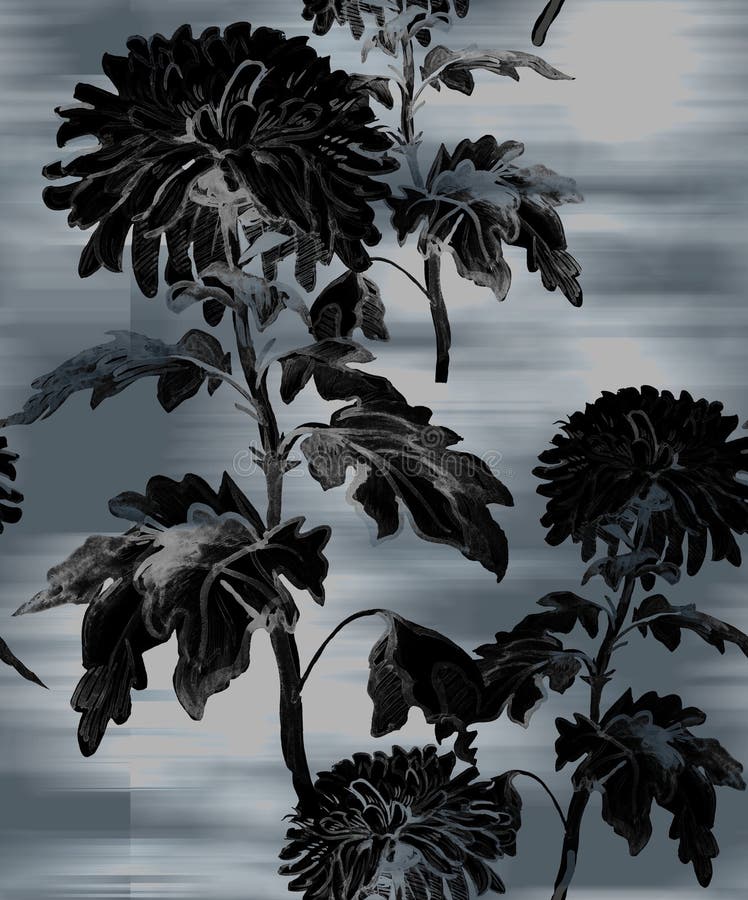 Dramatic Seamless Pattern with Elegant Sillouettes of Chrysanthemums ...