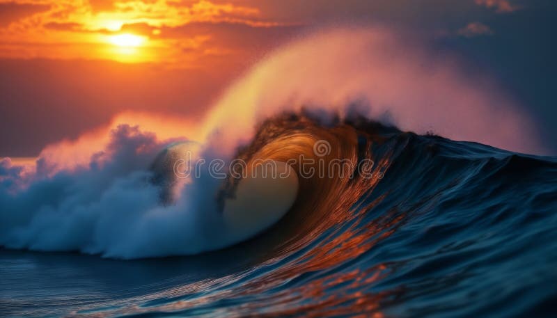 Dramatic Seascape, a Big and Beautiful Wave in the Ocean at Sunset ...