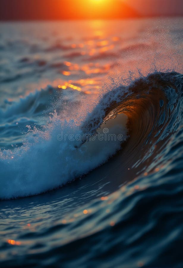 Dramatic Seascape, a Big and Beautiful Wave in the Ocean at Sunset ...