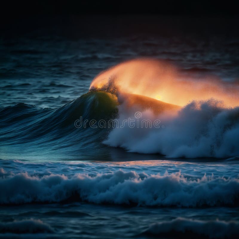 Dramatic Seascape, a Big and Beautiful Wave in the Ocean at Sunset ...