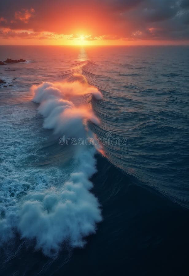 Dramatic Seascape, a Big and Beautiful Wave in the Ocean at Sunset ...