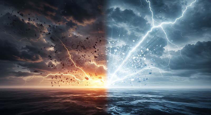 A Dramatic Seascape is Divided into Two Contrasting Halves. the Left ...