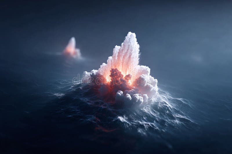 Dramatic Seascape Featuring a Powerful Explosion on the Waters Surface ...