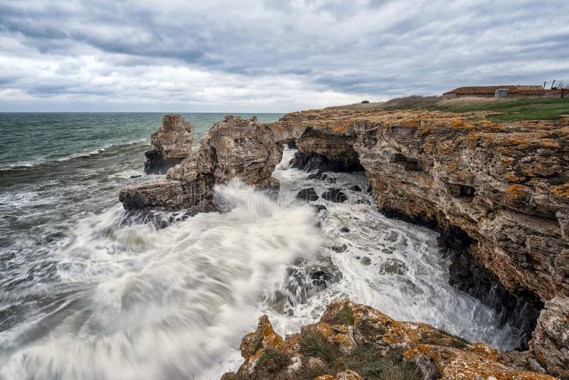 Dramatic Seascape with Rocks and Waves Stock Image - Image of nature ...