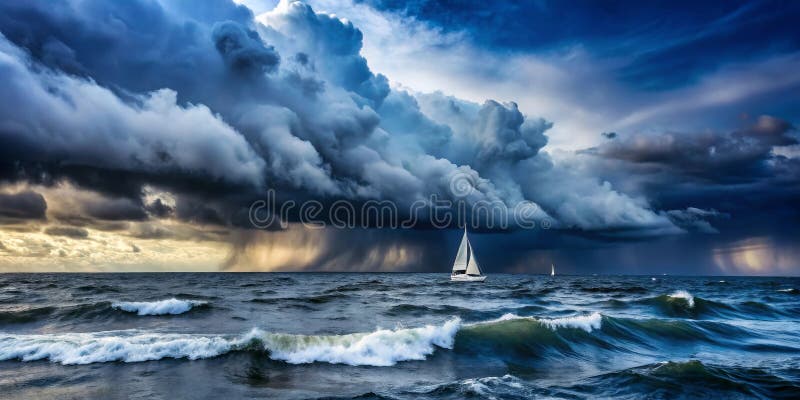 Dramatic Seascape Sailboats Navigate Imposing Storm Clouds and ...